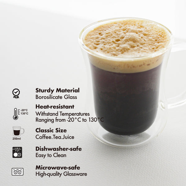 CAPACITEA Clear Mug with Handle, Heat Resistant Double Wall Insulated